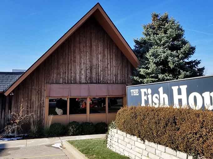The Fish House's weathered barn-style exterior hints at honest, straightforward seafood done exceptionally well inside.