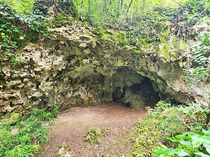 The cave entrance beckons like something from an Indiana Jones adventure, minus the rolling boulders.