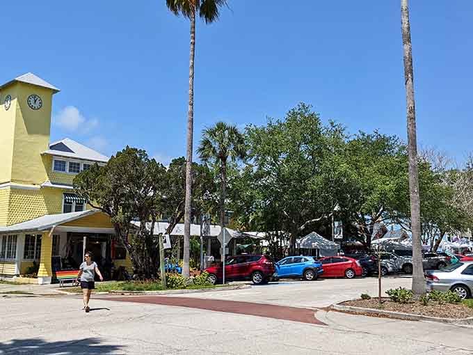 That cheerful yellow clock tower marks the spot where good food and good company have intersected for decades.