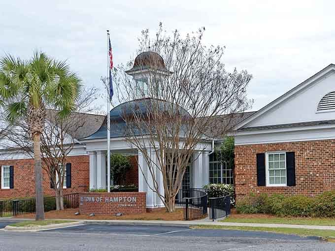 Hampton's town hall cupola reaches skyward with the kind of civic pride that never goes out of style.