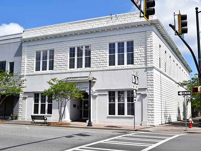 Classical architecture meets small-town practicality in this elegant building where community gatherings have happened for generations.