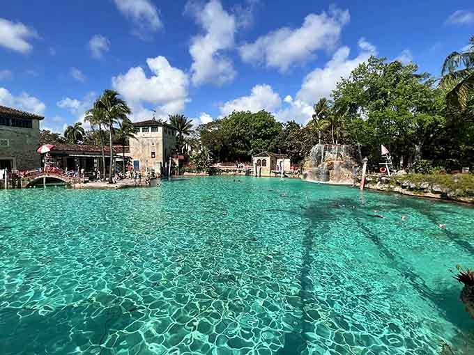 This historic pool's crystal-clear water and Mediterranean architecture make it look like a movie set from old Hollywood.