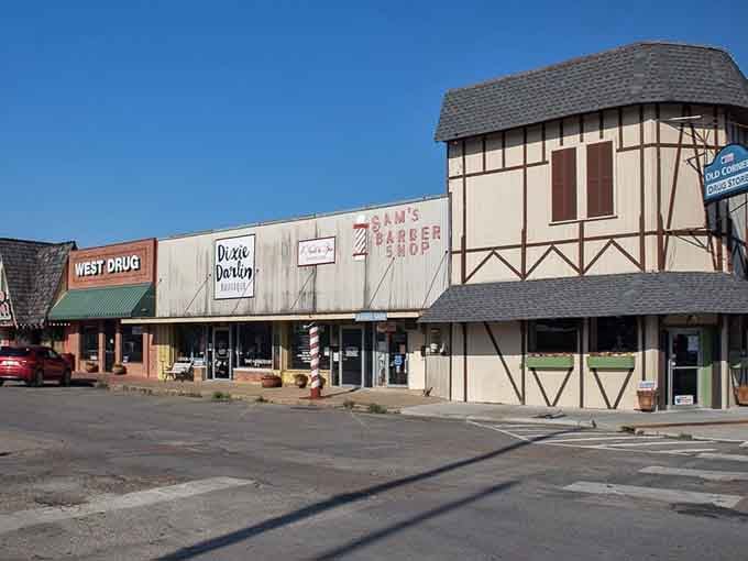 That Tudor-style building adds unexpected European charm to the Texas landscape like a delightful plot twist.