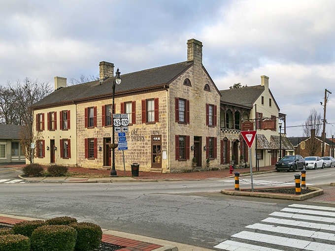 This limestone tavern has witnessed history unfold from its corner perch, standing strong through changing times with quiet dignity.