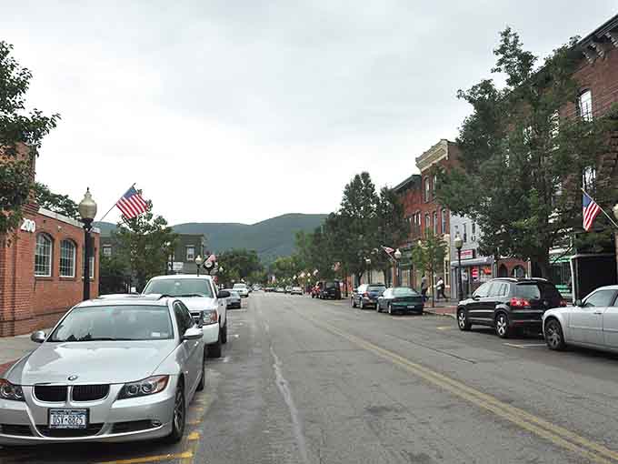Mountains frame the distant horizon beyond tree-lined streets where nature and community blend together in perfect harmony always.