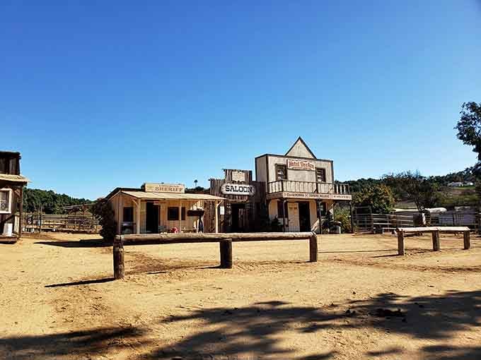 The dusty town square practically begs you to imagine cowboys ordering whiskey at that saloon across the way.