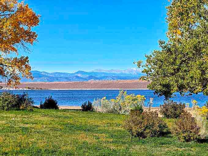Mountains rising beyond the sparkling reservoir create views that make retirement living look absolutely brilliant and wise.