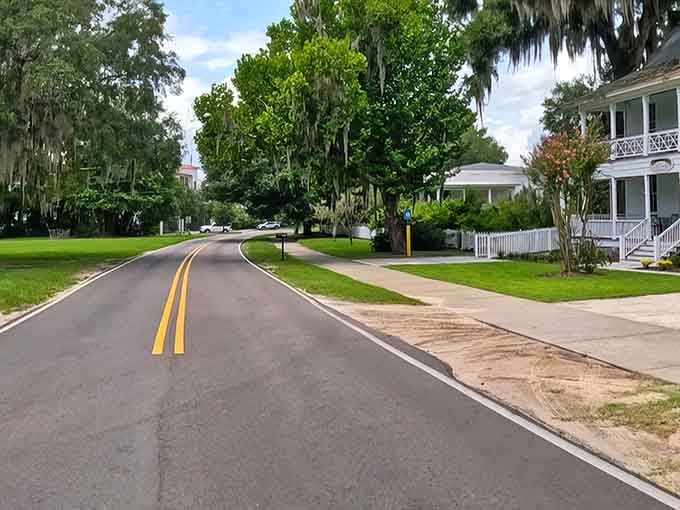 Tree-canopied streets curve gently past historic homes where porches were made for sweet tea and long conversations always.