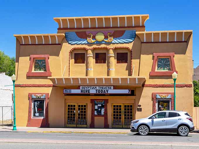 The Egyptian Theatre's golden facade pops like sunshine, bringing Hollywood glamour to Main Street since talkies arrived.