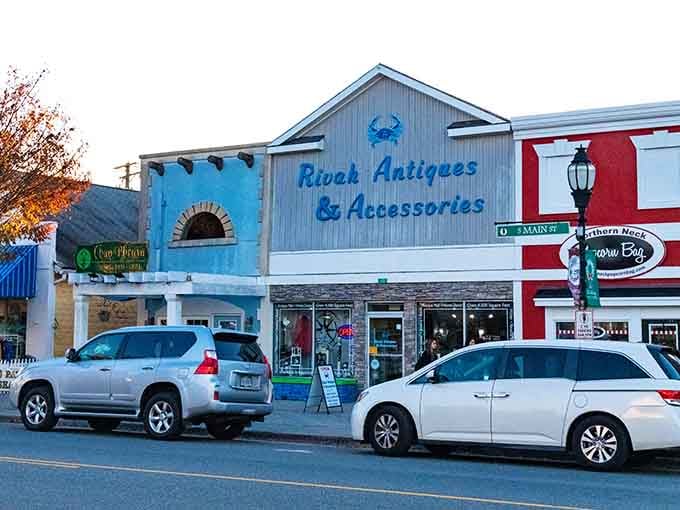 Bright blue antique shops catch your eye like a friendly wave from across the street, impossible to ignore.
