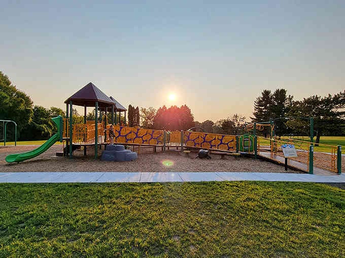 Golden hour transforms an ordinary playground into something magical where childhood memories are made every single day.