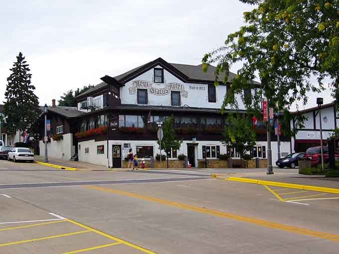 The Swiss-style buildings in New Glarus showcase the town's proud heritage with flower boxes and traditional design that transport you straight to Europe.