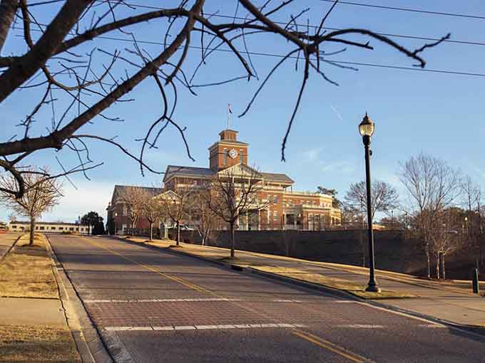 Winter light catches the brick courthouse in a way that makes you appreciate good bones and timeless Southern design.