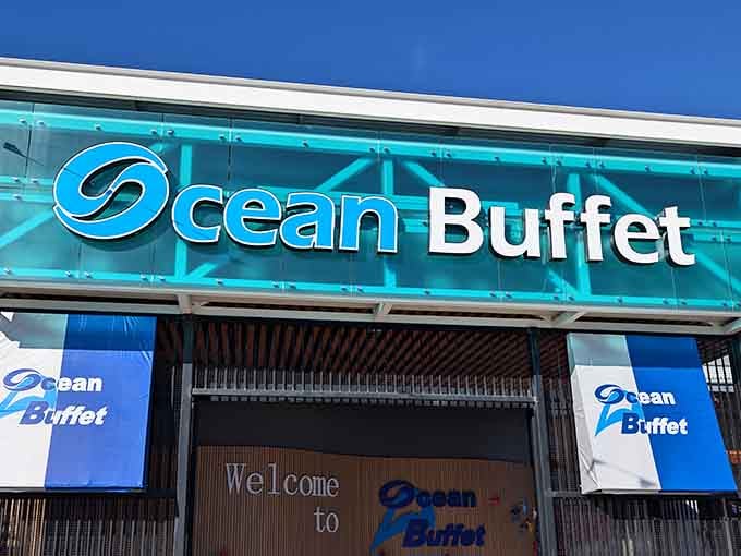 Colorful pennant flags flutter above like a celebration of the endless seafood treasures waiting inside this welcoming spot.