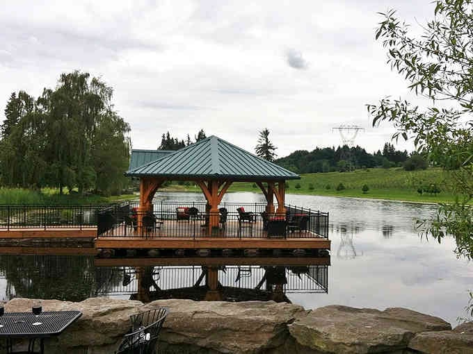 This waterside gazebo offers the perfect spot for morning coffee while watching reflections dance across still water.