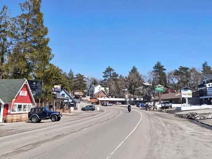 That A-frame building adds quirky charm to the mountain street, proving small towns do architecture with personality.