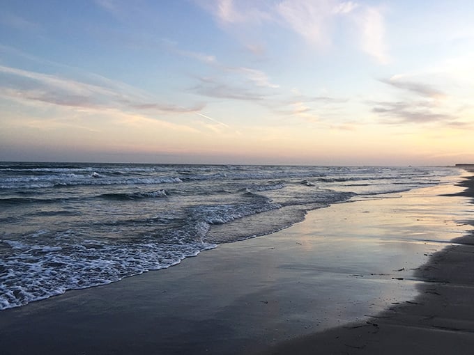 Pastel skies meet gentle waves in this twilight moment when the beach whispers its sweetest secrets.