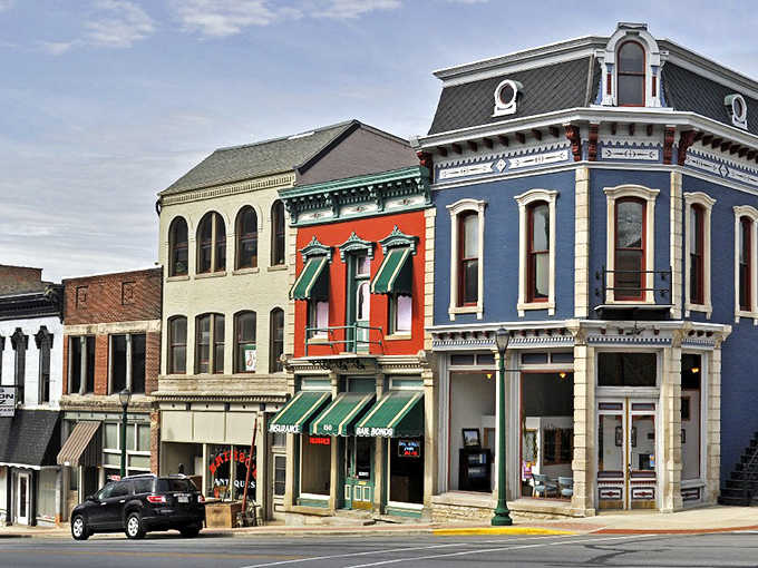 Colorful storefronts line up like a rainbow decided to settle down and open some shops in small-town America.