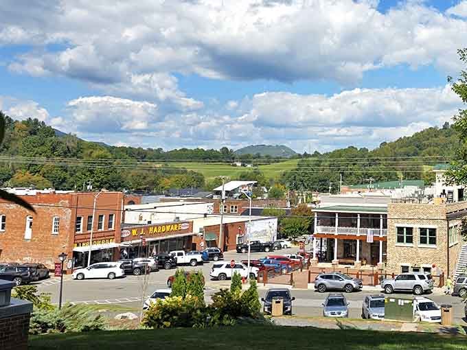 Mountains embrace this valley town from every angle, like nature's own protective hug that never gets old.