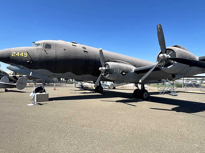 The Douglas C-54 Skymaster's four propellers and classic lines represent the golden age of military transport aircraft beautifully.
