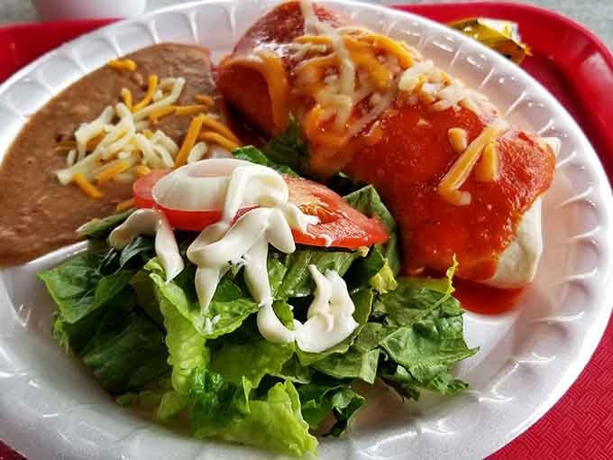 When your enchilada plate comes with beans, rice, and fresh salad, you know someone's paying attention to balance.