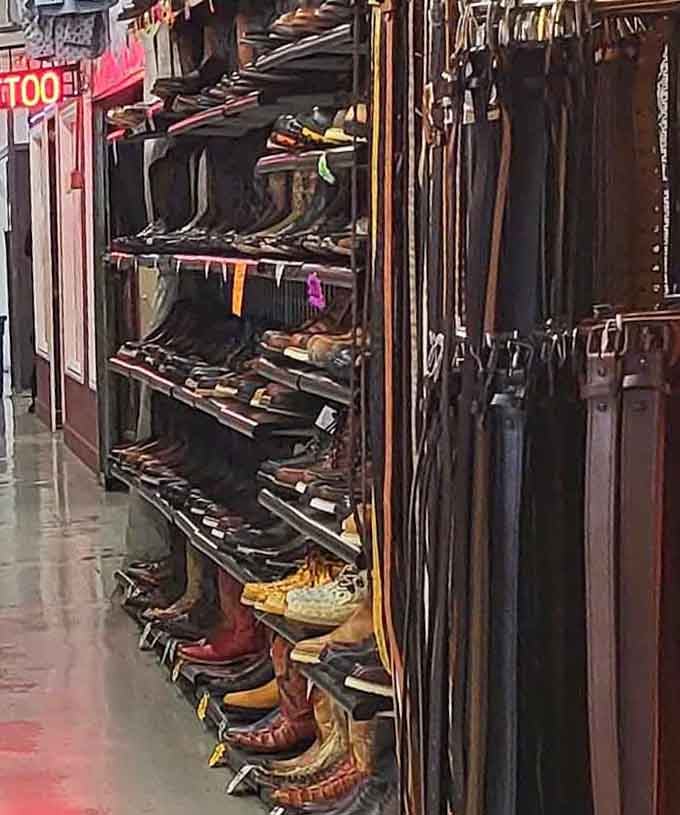 Rows of footwear stretch like a cobbler's fever dream, offering styles from sensible Sunday to Saturday night spectacular.