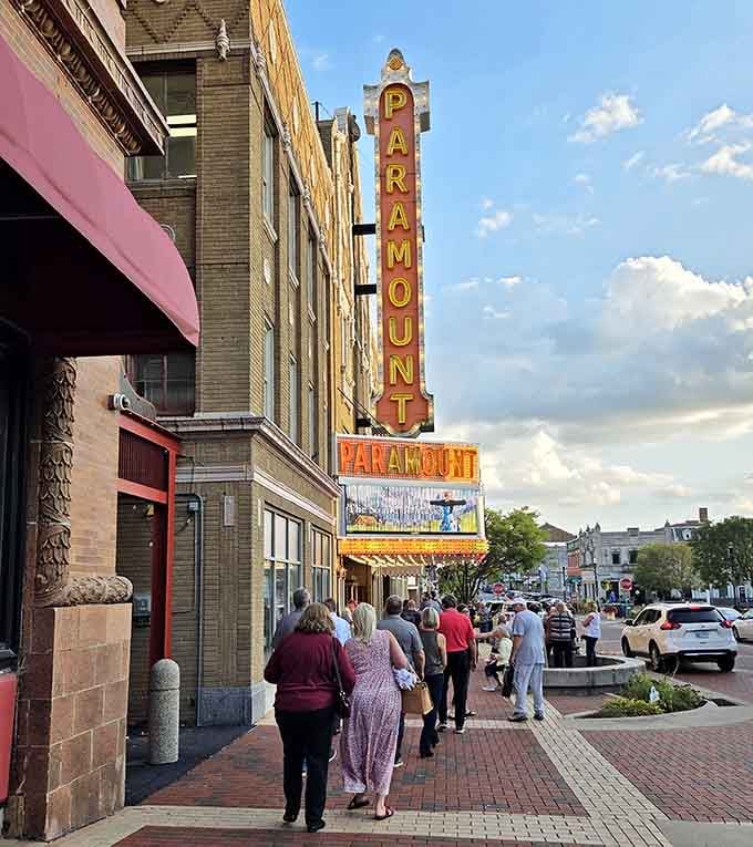 The Paramount Theatre's marquee lights up downtown like a beacon of entertainment from a more elegant era of showmanship.