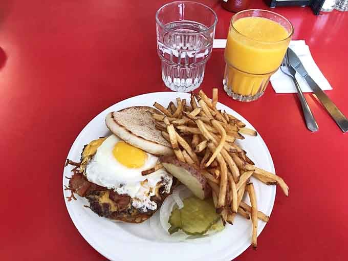 Why choose between breakfast and lunch when you can stack an egg on your burger?