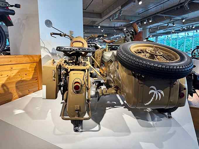 Someone actually attached a sidecar to this vintage machine, because why not bring your entire life along for the ride?