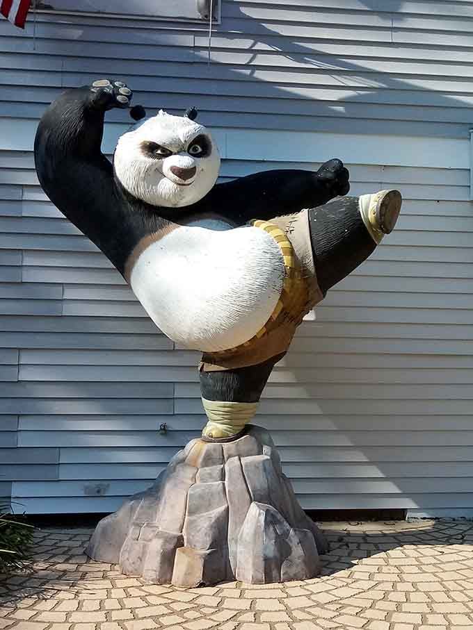 Po's kung fu stance outside captures that perfect moment between martial arts mastery and adorable clumsiness.
