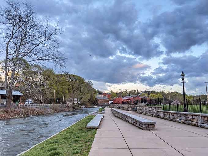 The Waterfront Walkway lets you stroll beside Spring Creek while pretending you're in a European village, minus the jet lag.