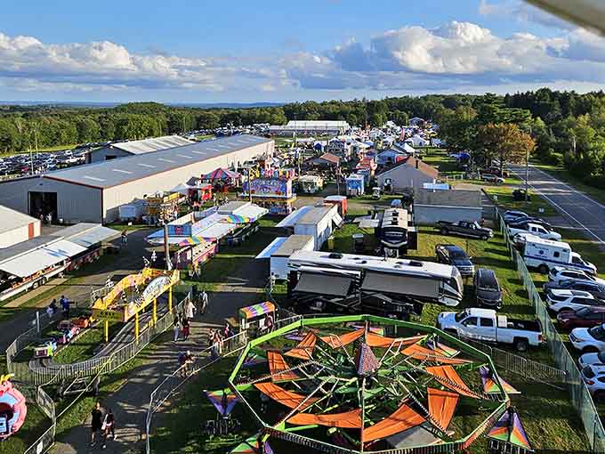 Country fairs from above look like organized chaos, but down there it's pure Americana with fried dough and prize-winning pumpkins.