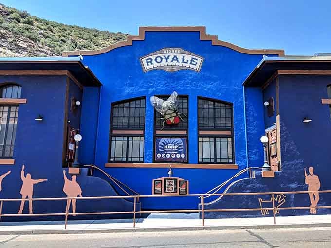 The Royale's electric blue exterior isn't shy about standing out, making architectural boldness look absolutely effortless.