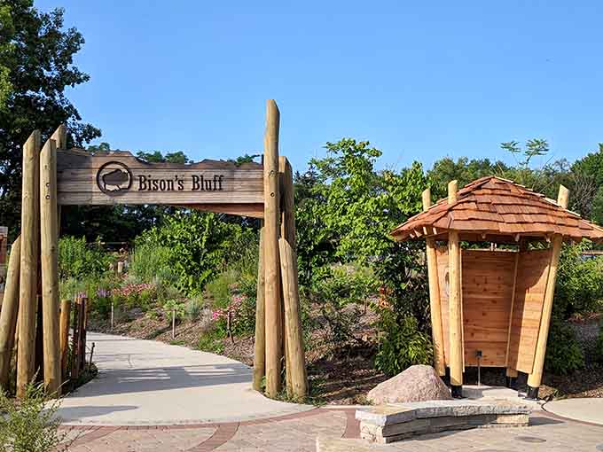 The entrance promises adventures ahead, setting expectations that the playground consistently delivers with natural charm and creativity.