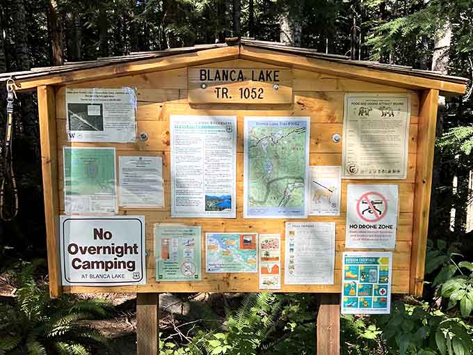 Trail information boards provide essential details, though they can't quite prepare you for the beauty ahead.