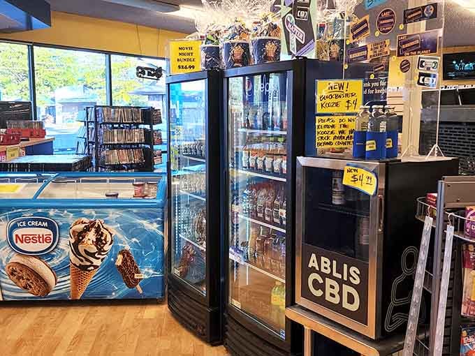 Cold beverages and frozen treats complete the rental experience because some traditions deserve proper refreshments alongside them.