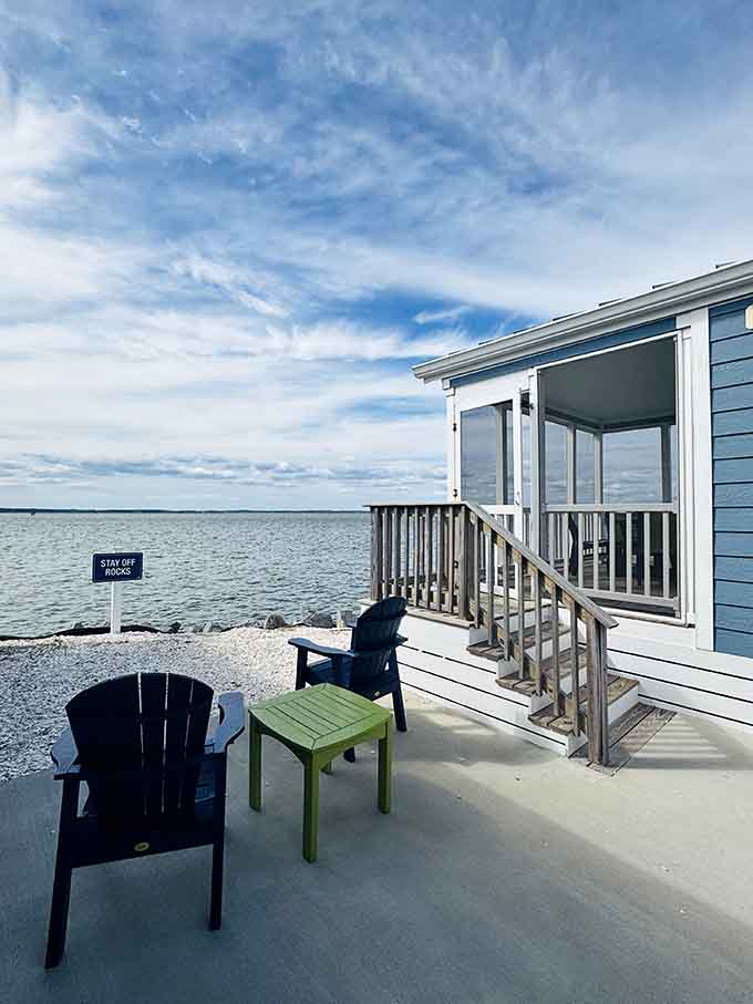 Private beach area with Adirondack chairs, because sometimes you need solid ground under your sandy feet.