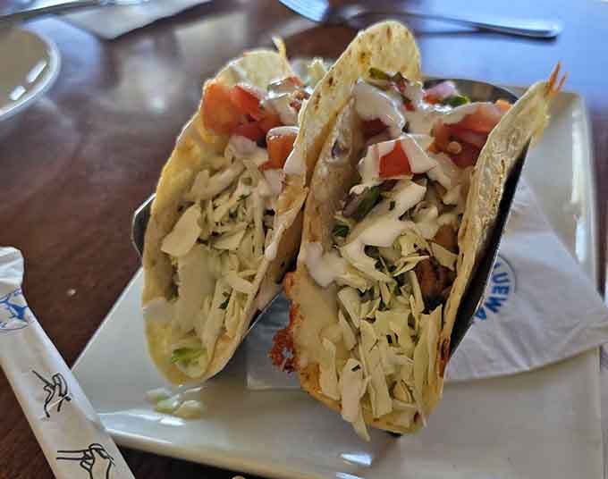 Fish tacos that prove you don't need an ocean view to enjoy authentic, flavorful seafood done right.