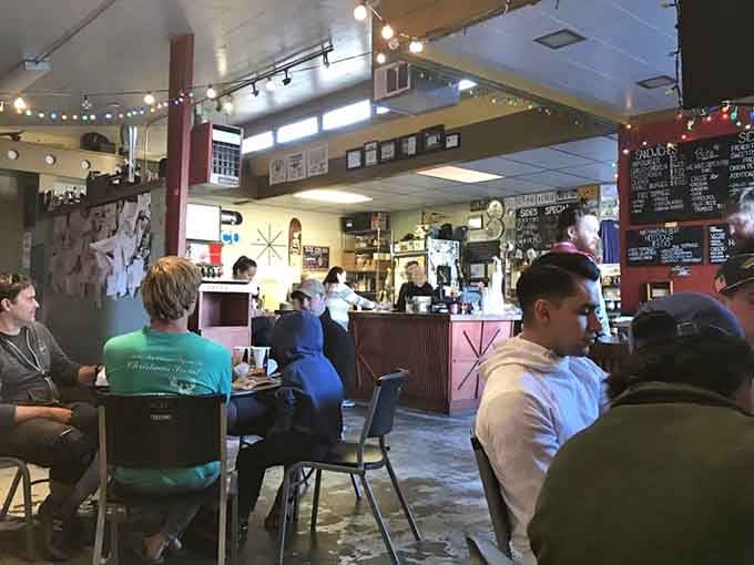 The dining room fills up fast with locals who know that good burgers are worth any wait.