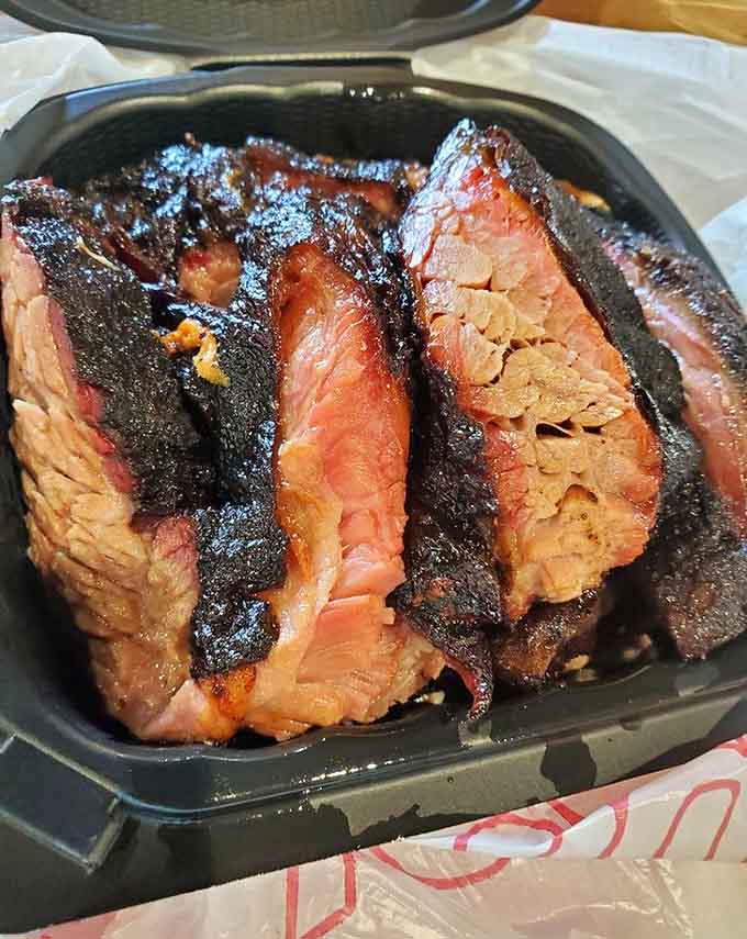 That smoke ring and bark on the brisket could make a grown person weep tears of pure joy.