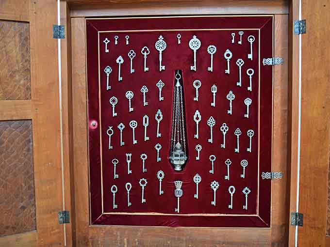 A collection of antique keys that would make any escape room jealous.