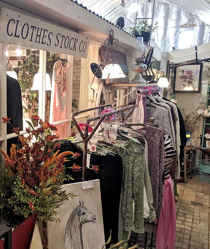 The Clothes Stock Co. section offers genuine vintage garments with stories stitched into every seam.