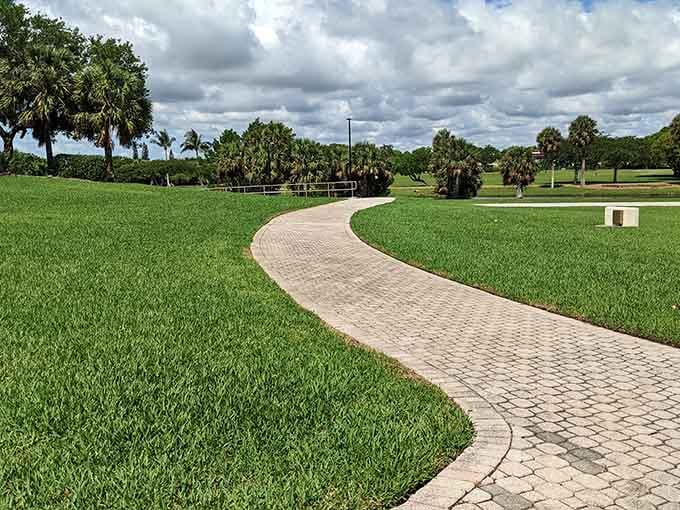 Winding paths through manicured lawns prove that nature and landscaping can be friends.