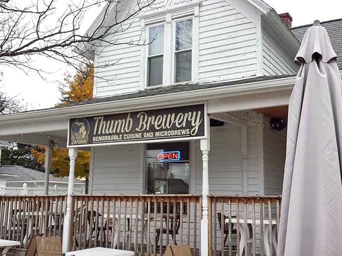 Thumb Brewery's welcoming porch promises cold craft beer and the kind of relaxation that makes responsibilities seem very far away.
