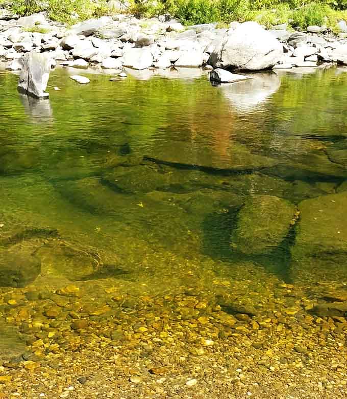Crystal-clear water reveals every pebble on the riverbed, nature's version of high-definition television.