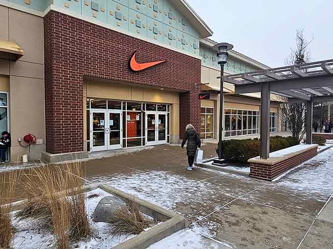 Nike's iconic swoosh welcomes you to a temple of athletic aspiration and comfortable denial about actual exercise habits.