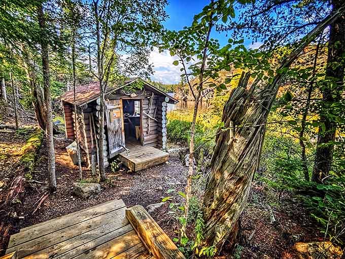 This charming trapper's cabin on the grounds whispers stories of North Woods life before central heating.