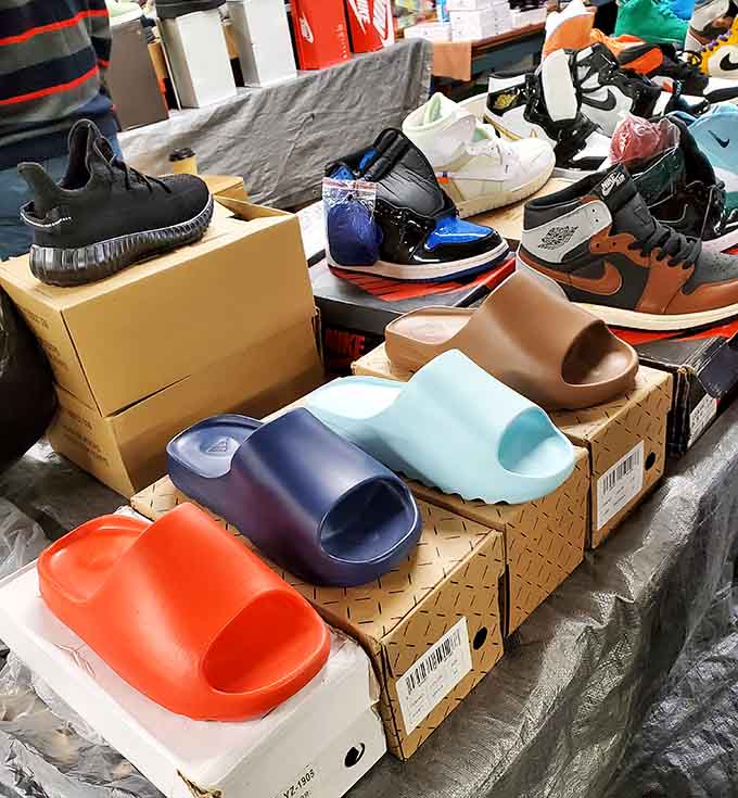 Footwear variety ranging from practical slides to statement sneakers, because shoes are basically personality tests for your feet.