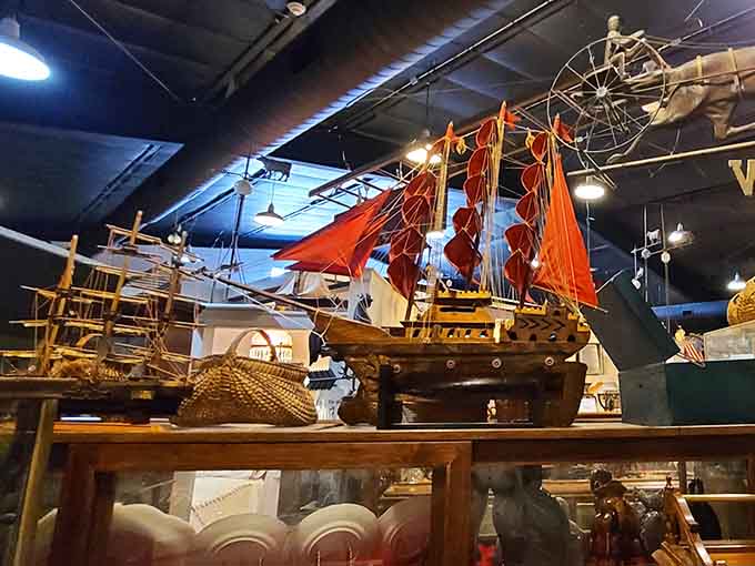 Model ships and vintage toys remind you that before screens, people actually built things with their hands for fun.