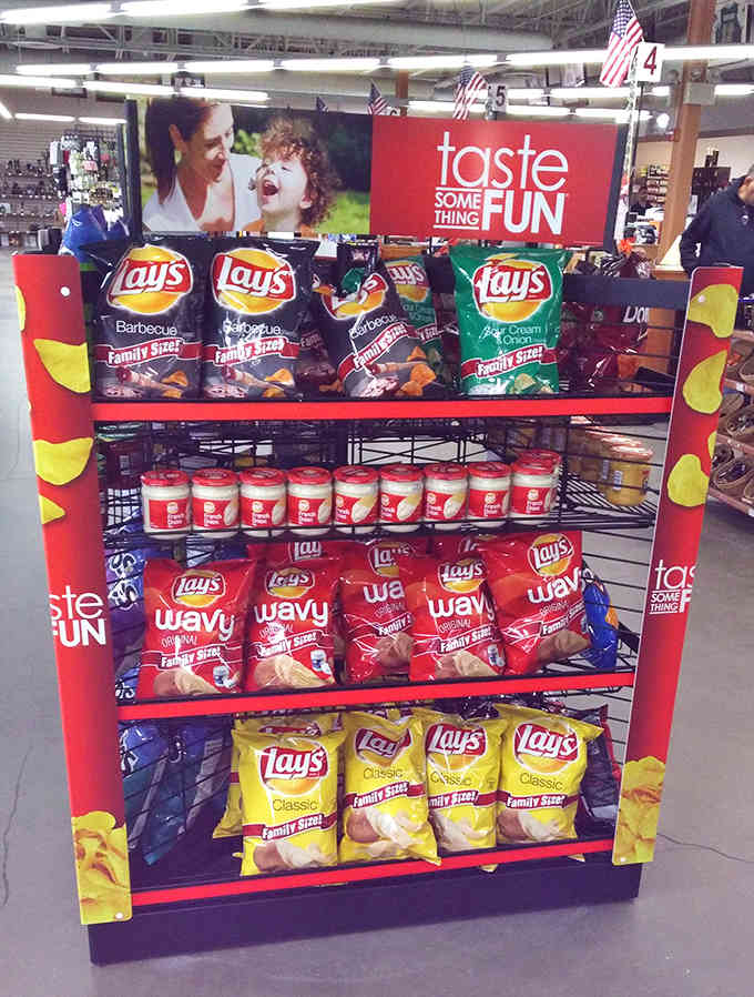 Because no liquor store visit is complete without snacks, they've got the munchies situation thoroughly covered and organized.
